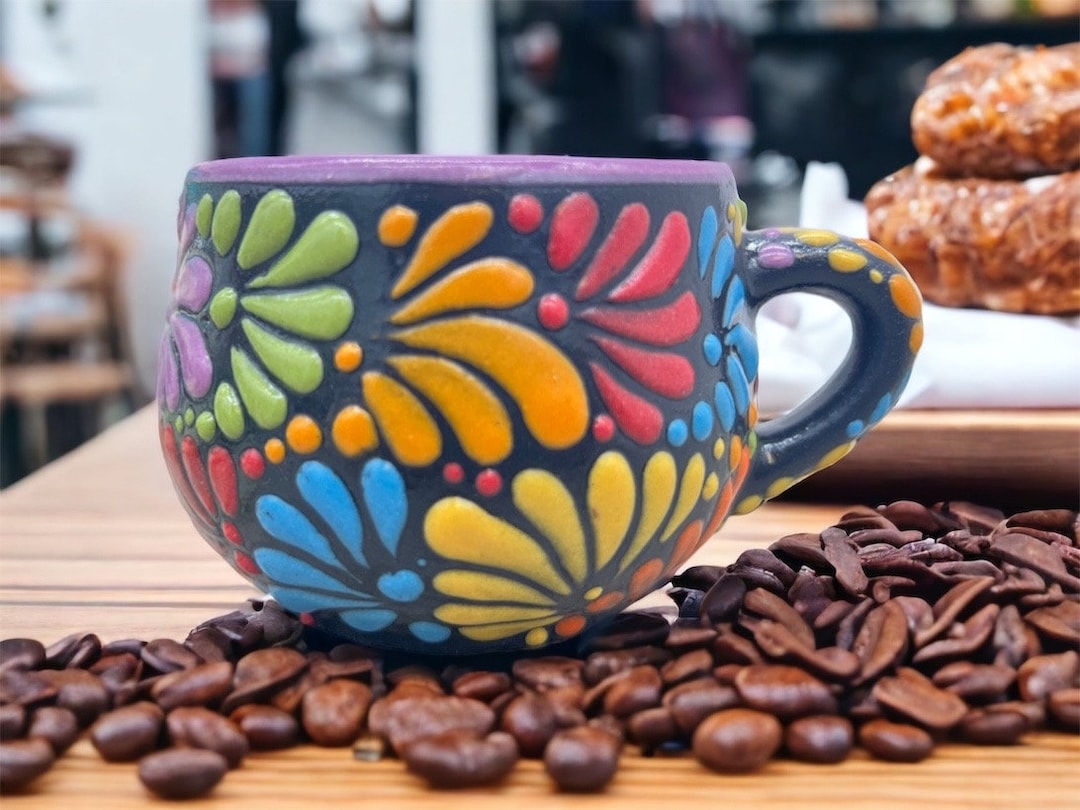 Cappuccino Cup, Mexican Coffee Mug, Puebla Talavera Pottery, Ceramic ...