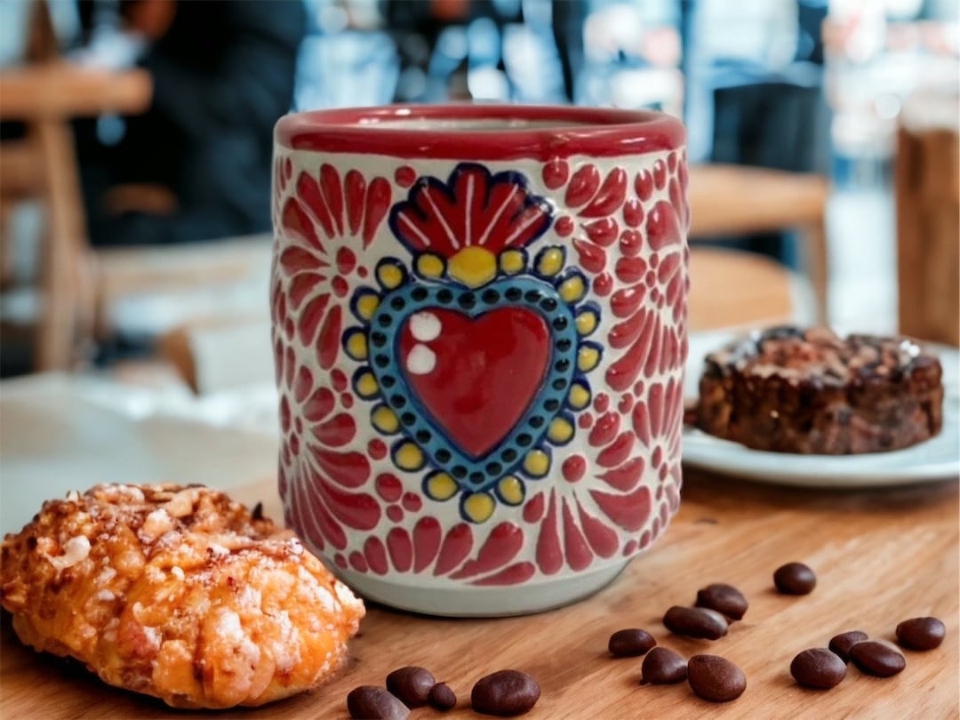Cappuccino Heart Cup, Mexican Coffee Accessory, Puebla Talavera Pottery ...