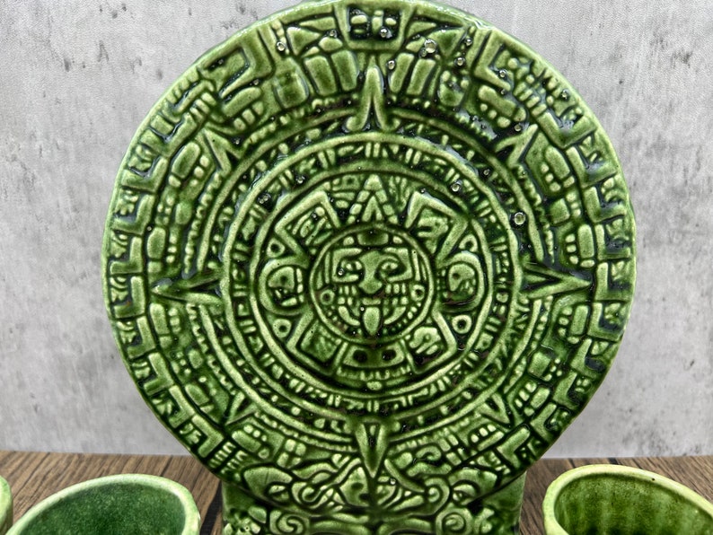 Green Ceramic Aztec Calendar Tequila Shot Glass Guadalajara - Etsy