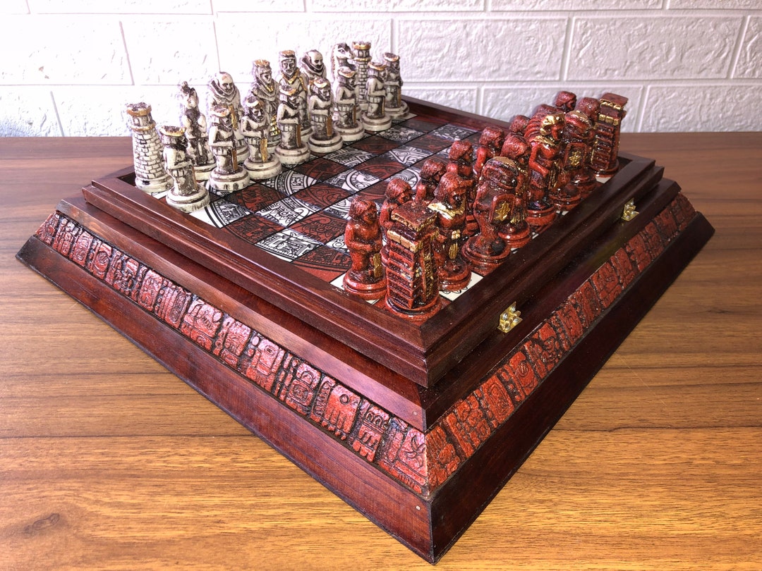 Chess Set Resin Chess Set in Red and White Mexican Chess - Etsy