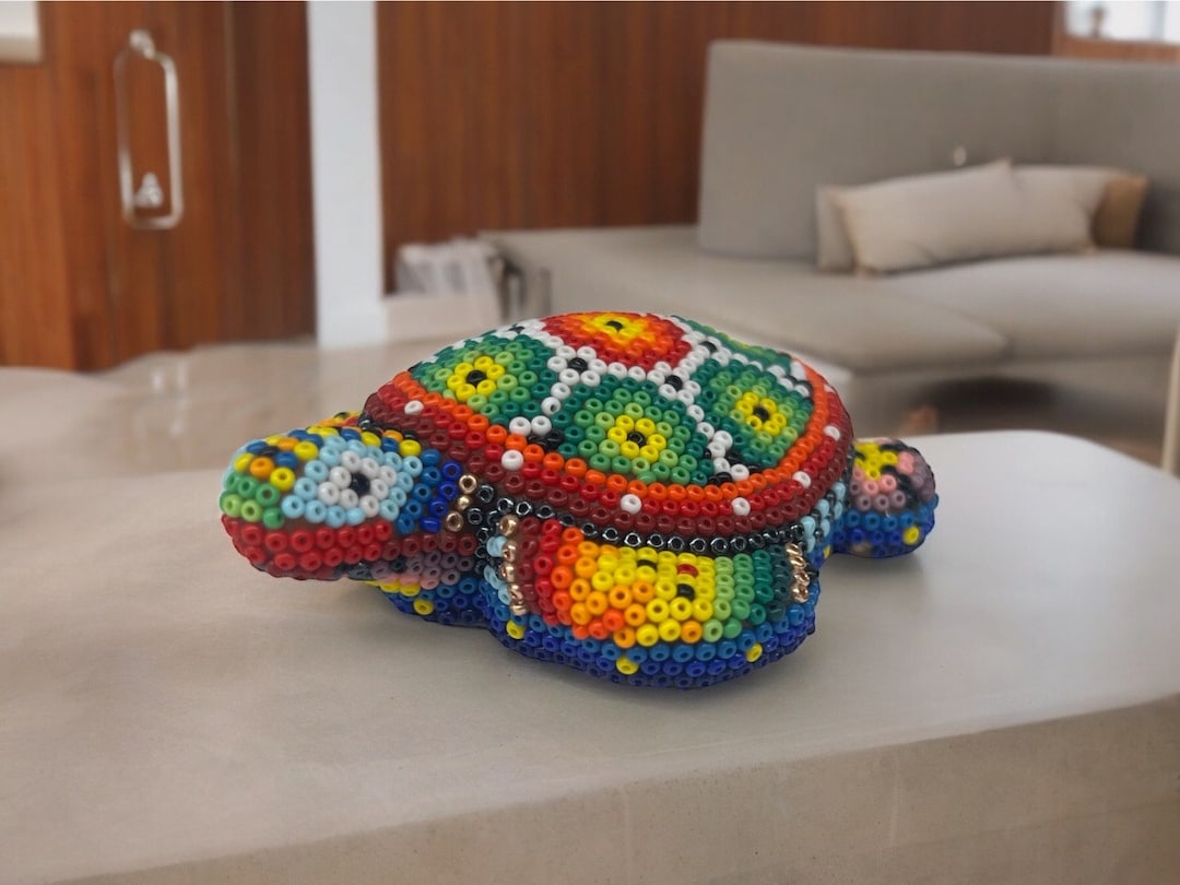 Turtle Statue Huichol Sculpture of Mexican Folk Art, Turtle Wixarika as ...