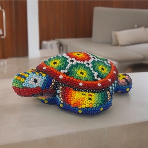 Turtle Statue Huichol Sculpture of Mexican Folk Art, Turtle Wixarika as ...