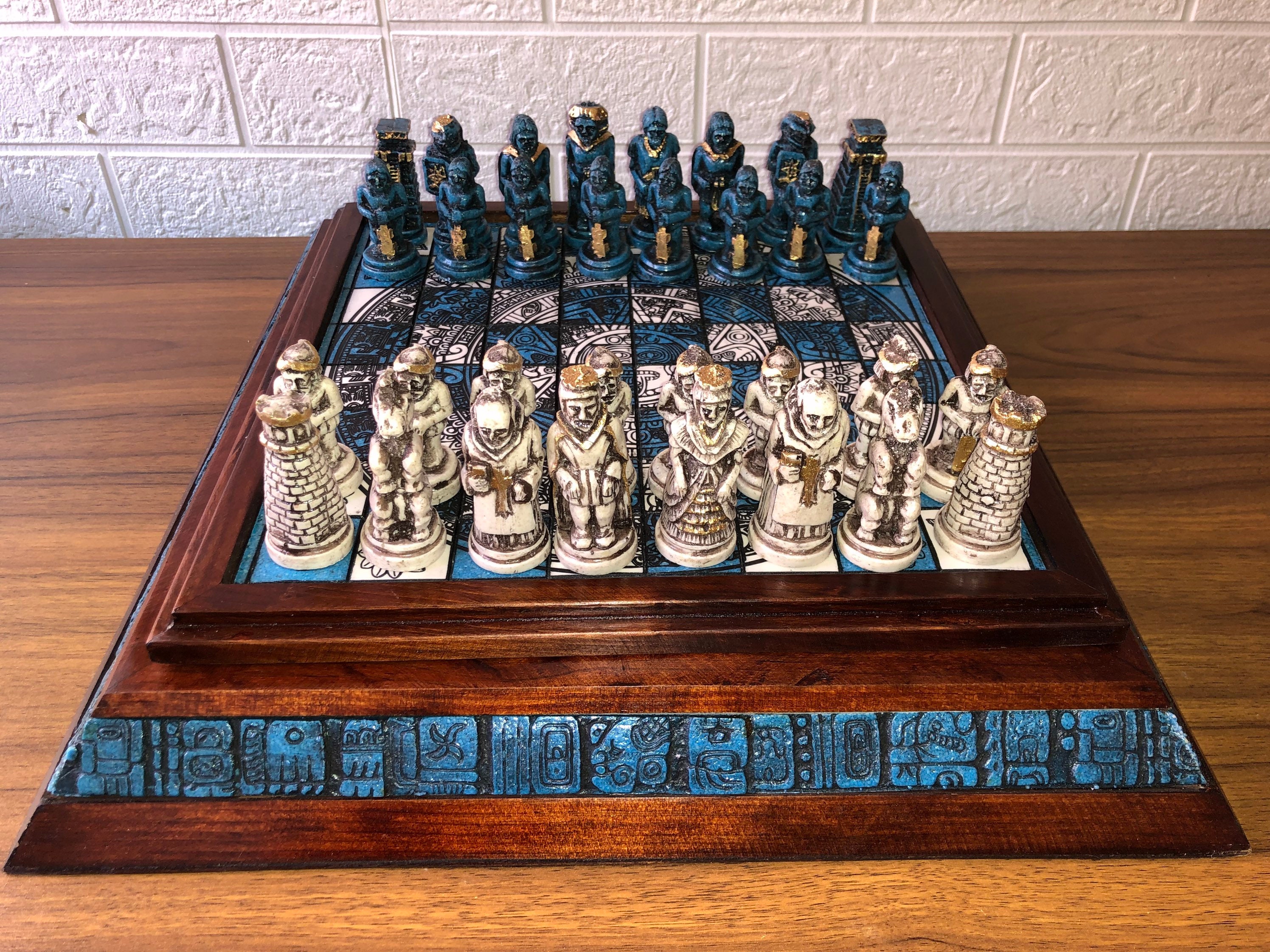Chess Set Resin Chess Set in Blue and White Mexican Chess | Etsy
