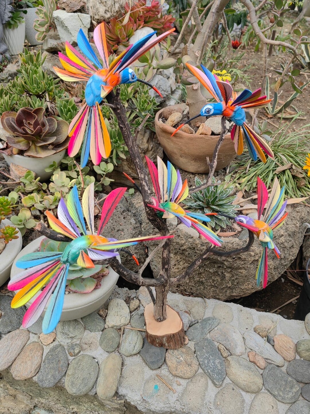 5 Hummingbirds Statue With Stand Mexican Folk Art Alebrije Sculpture ...