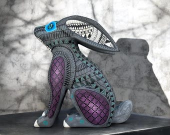 Rabbit Statue Mexican Folk Art Alebrije Sculpture, Wooden Bunny ...