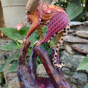 Leopard Statue Mexican Folk Art Alebrije Sculpture, Wooden Leopard ...