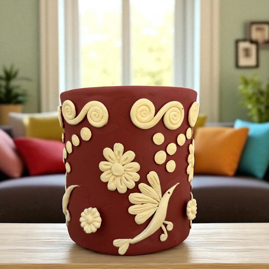 Embroidered Clay Planter Pot Oaxaca Filigrana Clay Terracotta Flower ...