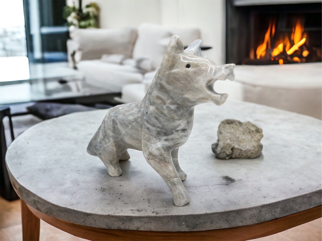 Dog Sculpture, Stone Puppy, Marble Animal, Natural Genuine Rock and ...
