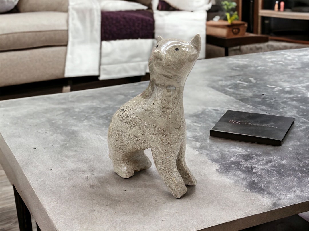 Marble Cat Statue, Cat Figurine, Stone Cat Sculpture, Cat Carving ...