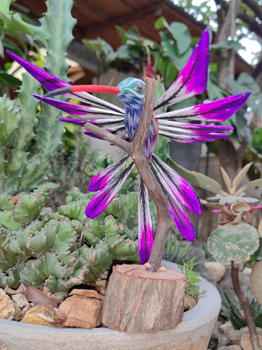 Hummingbird Statue With Stand Mexican Folk Art Alebrije Sculpture ...