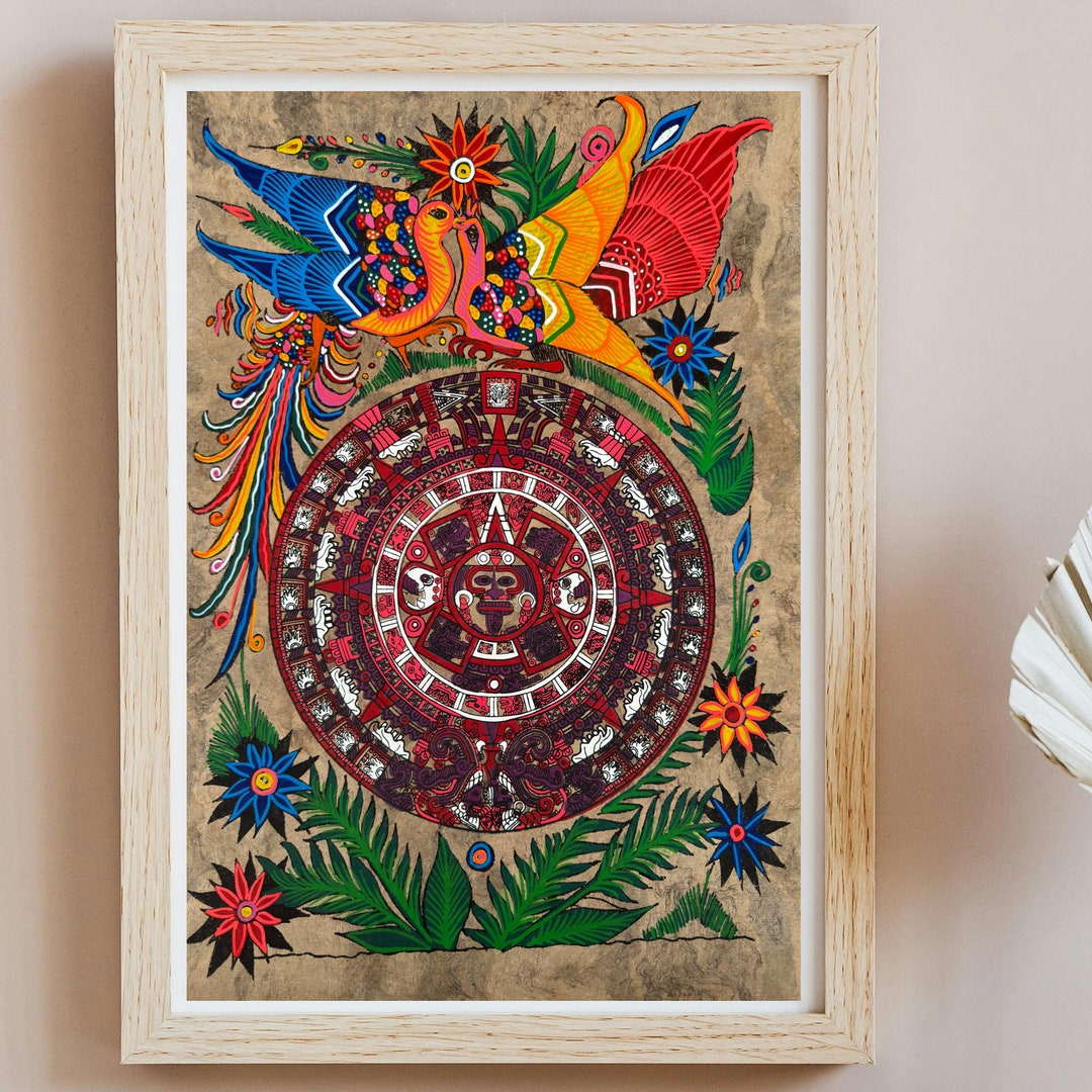 Aztec Calendar Painted on Amate Paper, Original Amate Paintings in ...