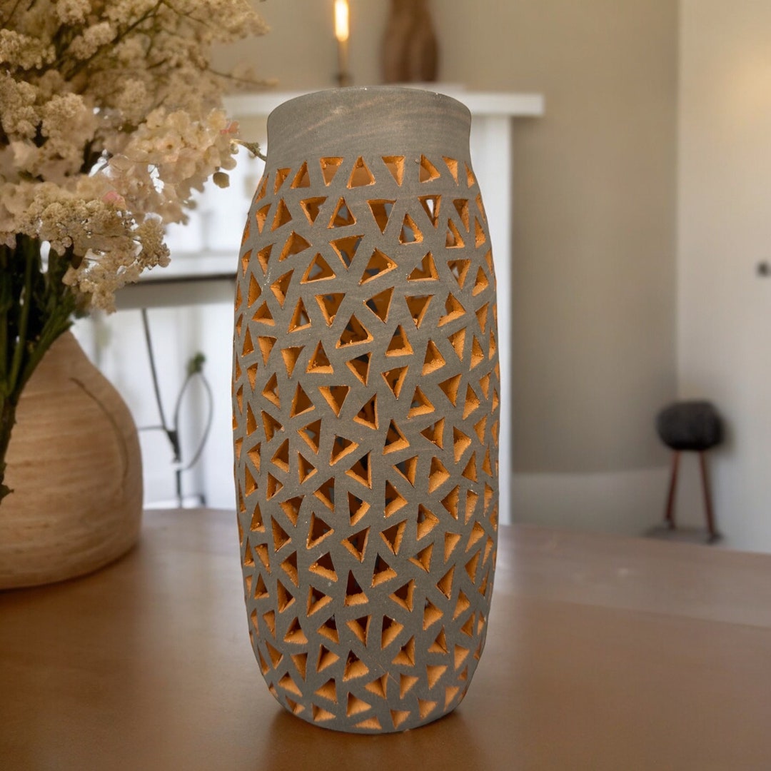 Mexican Pottery, Clay Plant Pot, Pottery Luminary, White Clay Vase ...
