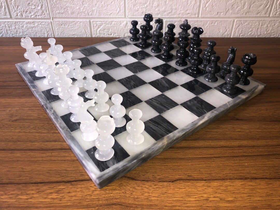 LARGE Chess Set 13.77 X 13.77 Marble Chess Set in Gray and - Etsy