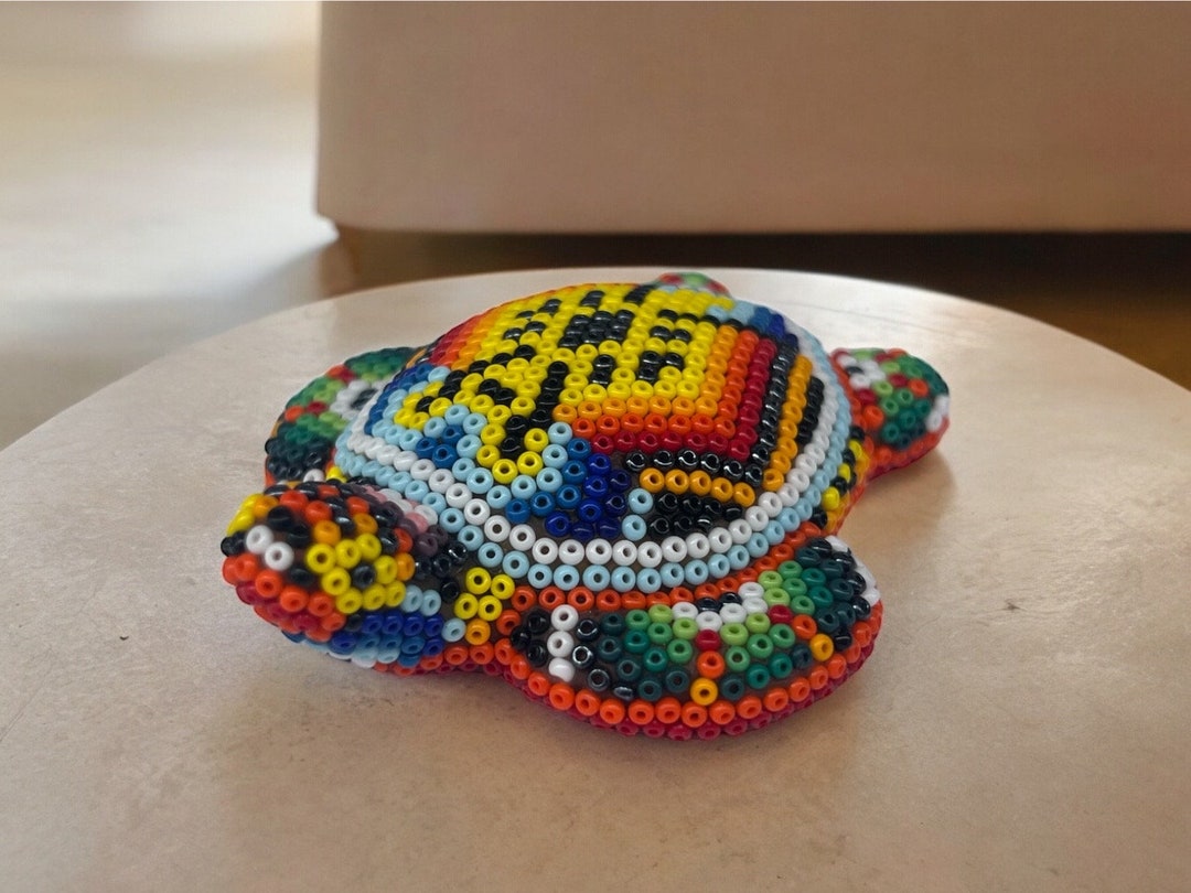 Turtle Statue Huichol Sculpture of Mexican Folk Art, Turtle Wixarika as ...