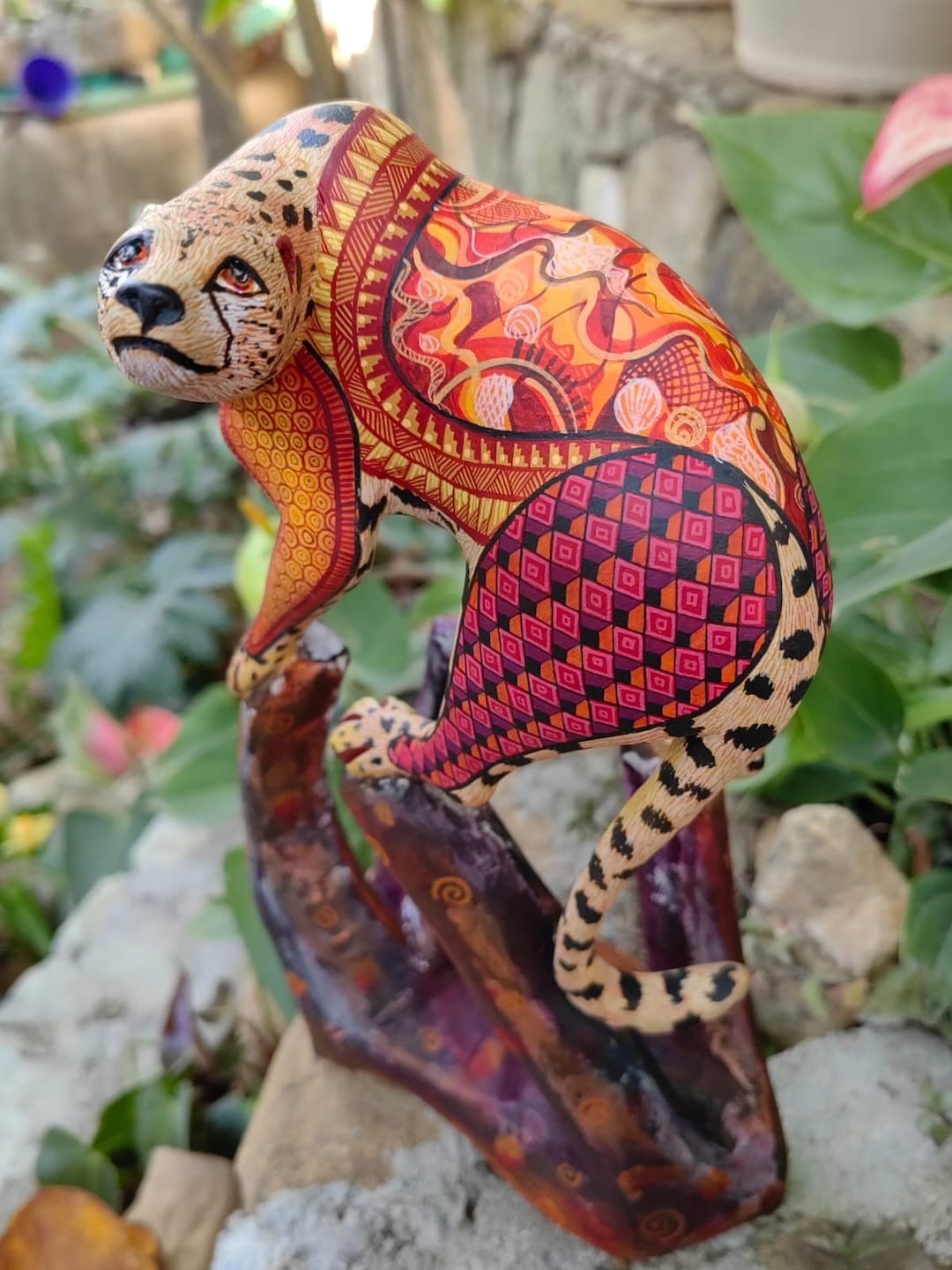 Leopard Statue Mexican Folk Art Alebrije Sculpture, Wooden Leopard ...