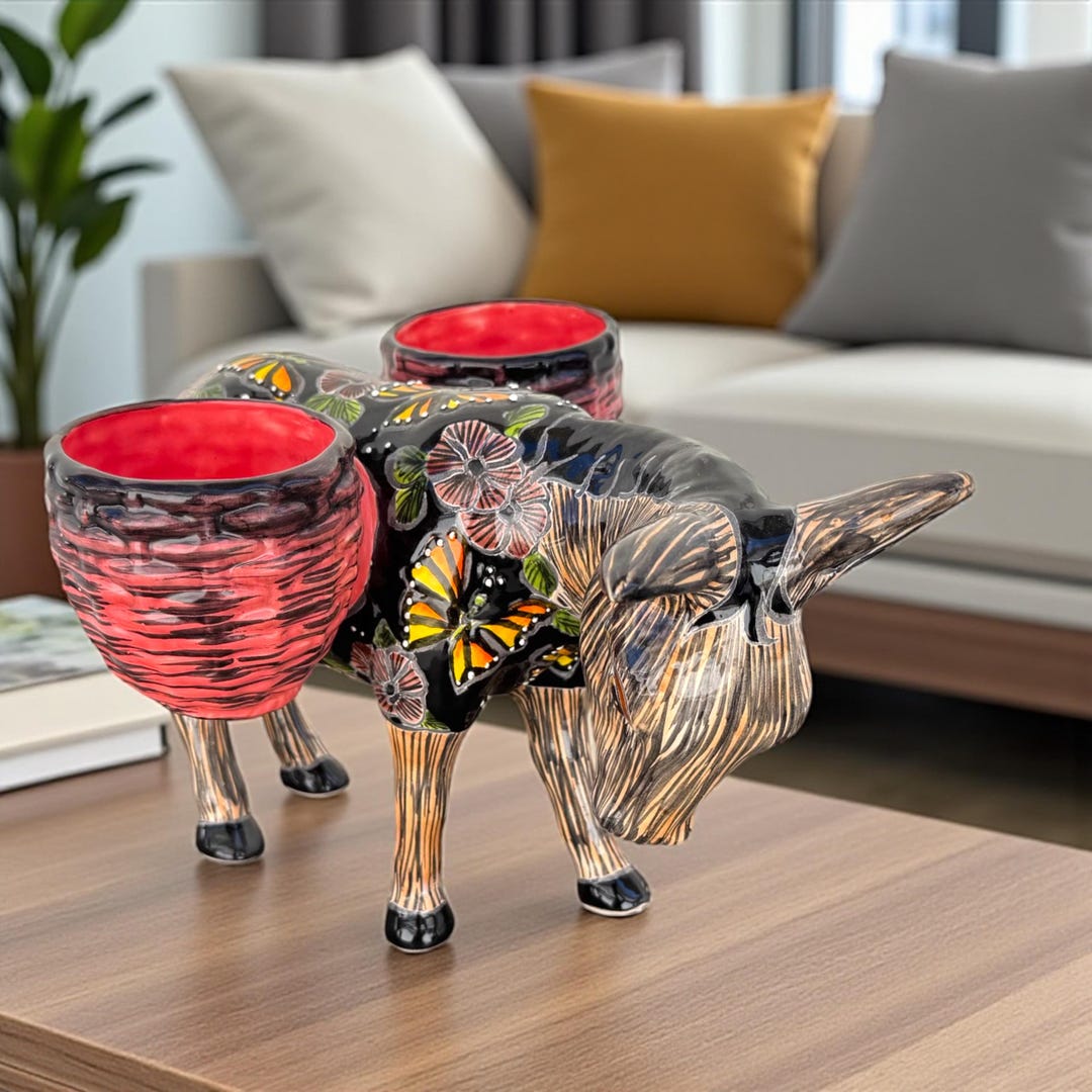 Donkey Pot Planter (2) Talavera Figurine Ceramic Pottery Artisan Hand ...