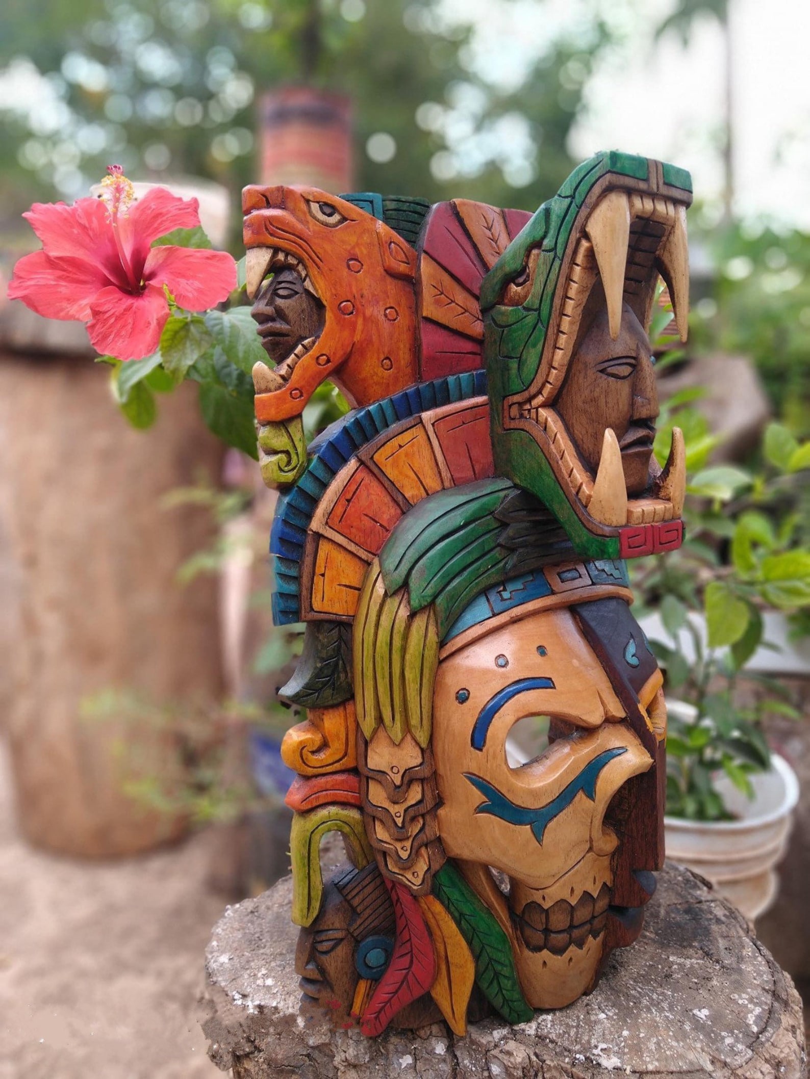 Prehispanic Wooden Mask, Mayan Culture, Mexican Wall Art, Hand Carved ...