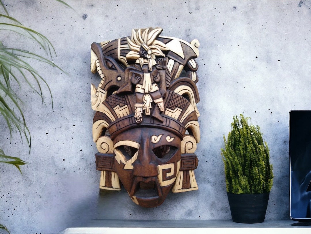Prehispanic Wooden Mask, Mayan Culture, Mexican Wall Art, Hand Carved ...