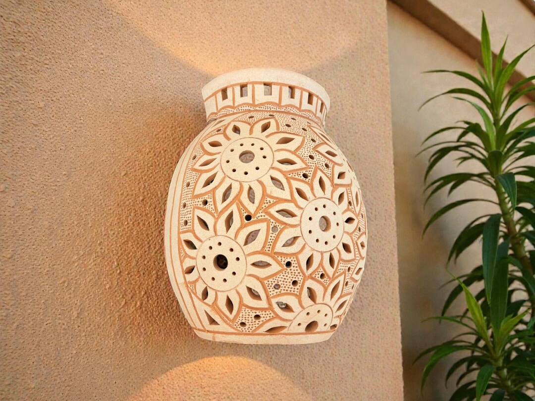 Handmade Clay Wall Sconce, Oaxaca Pottery Light, Santa María Atzompa ...