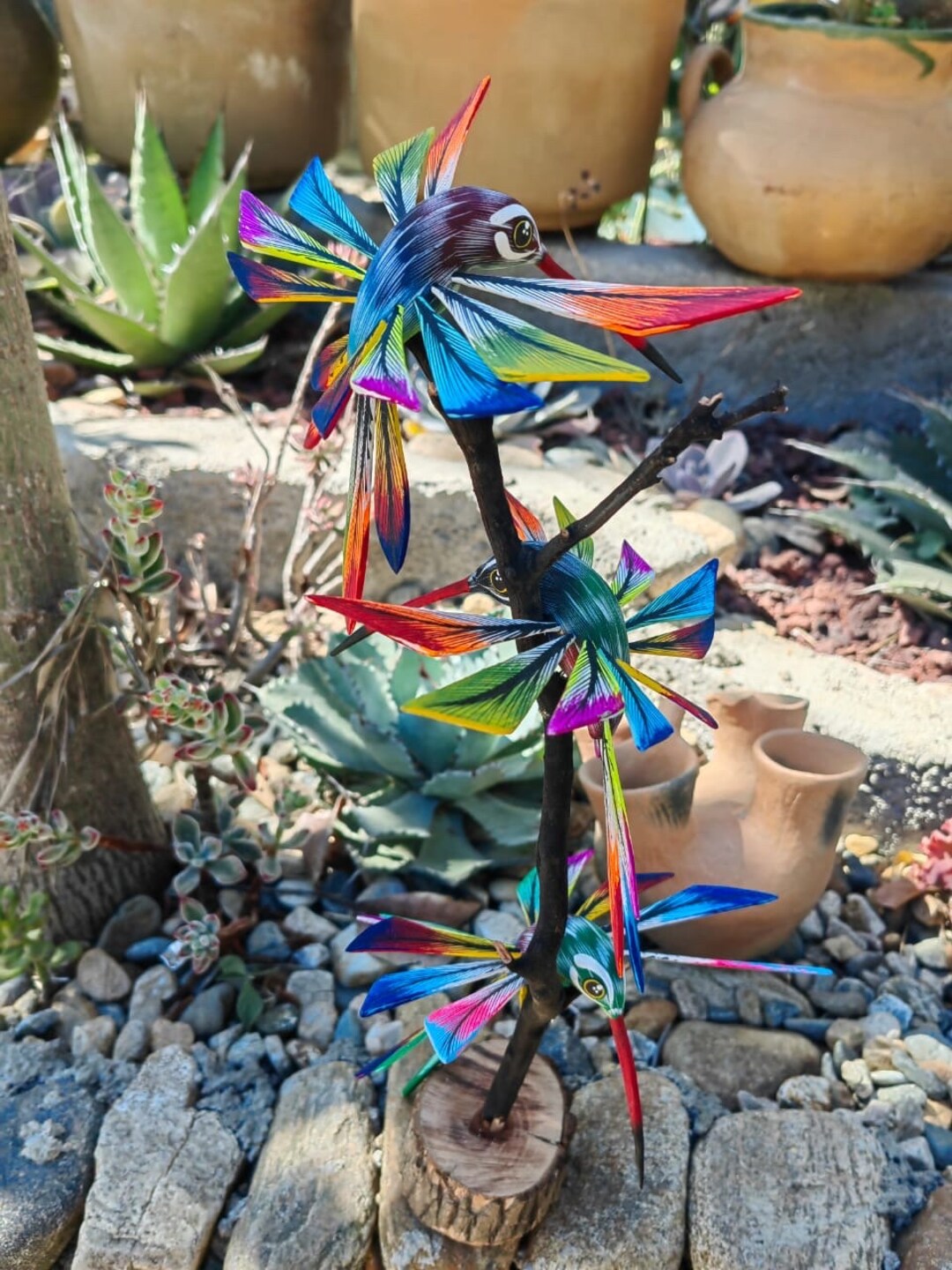 3 Hummingbirds Statue With Stand Mexican Folk Art Alebrije Sculpture ...