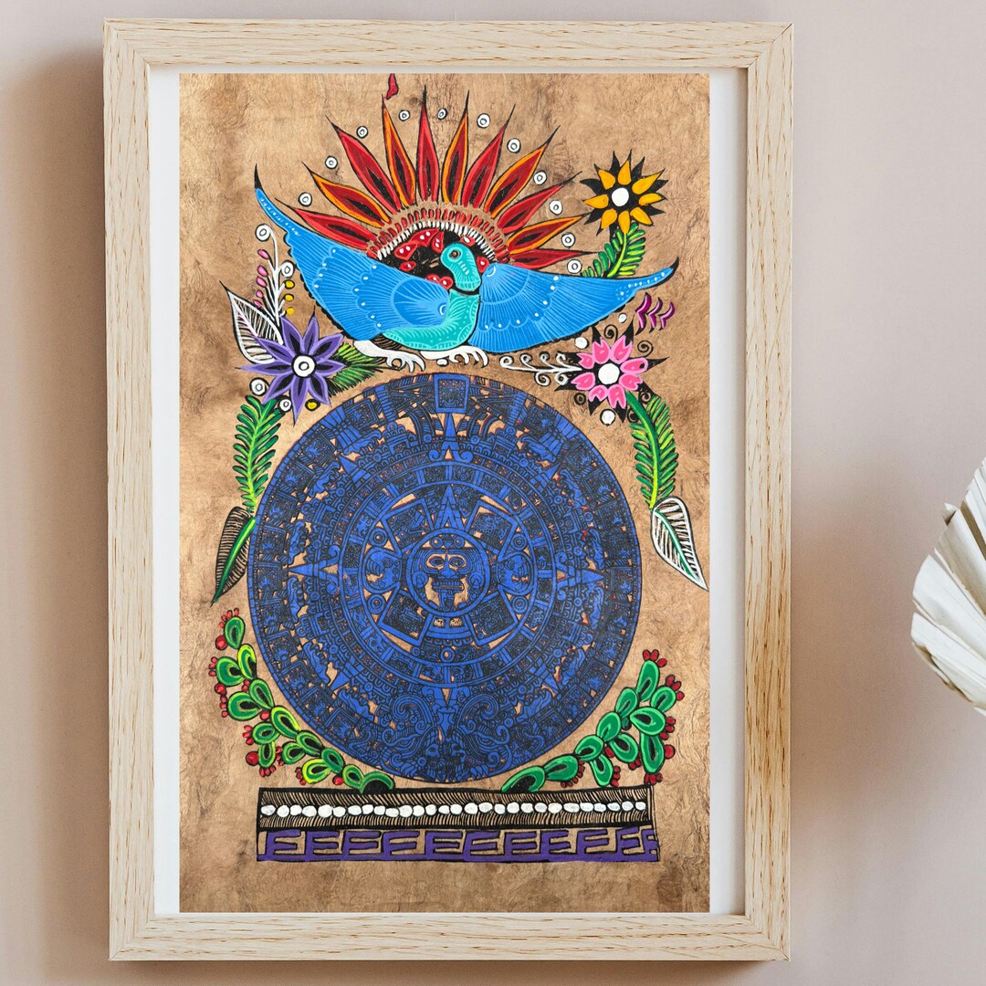 Aztec Calendar Painted on Amate Paper, Original Amate Paintings in ...