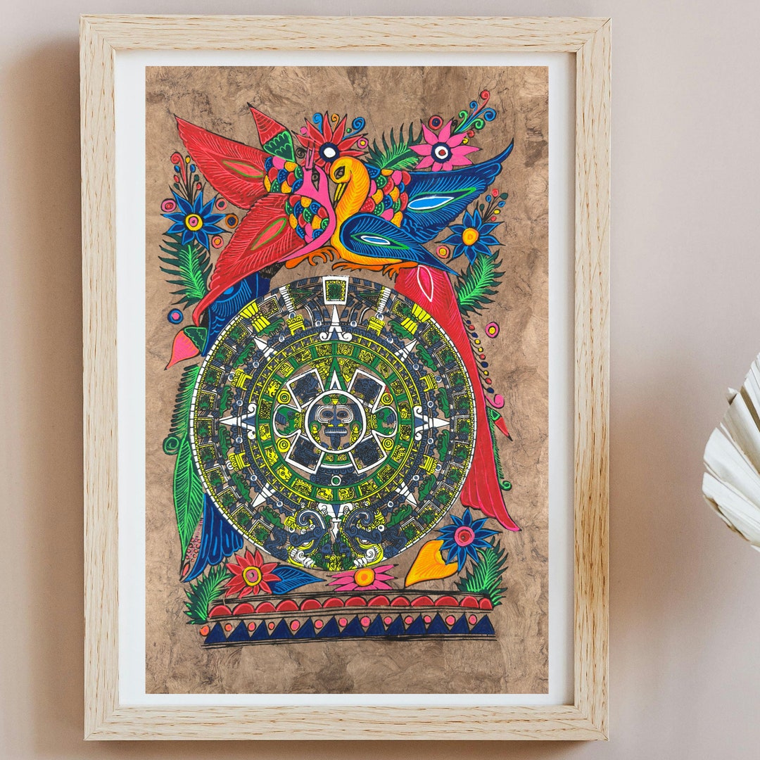 Aztec Calendar Painted on Amate Paper, Original Amate Paintings in ...