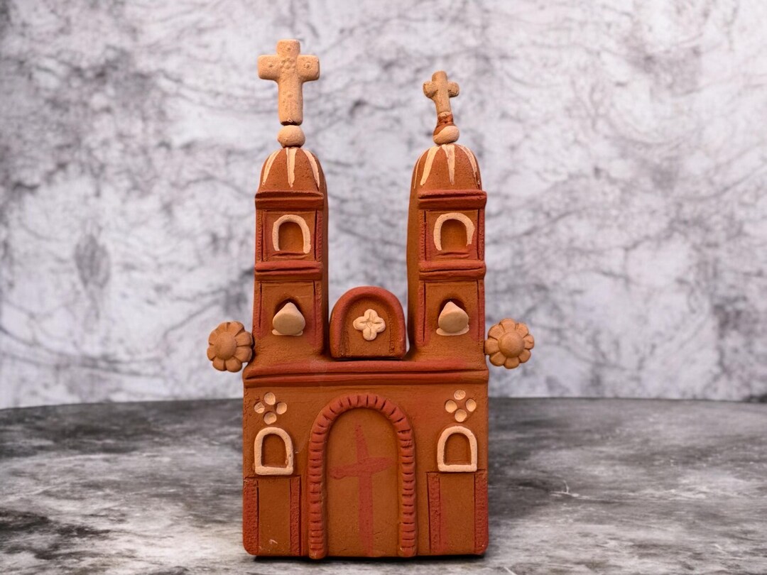 Handmade Clay Cathedral, Mexican Folk Art Church, Terracotta Miniature ...