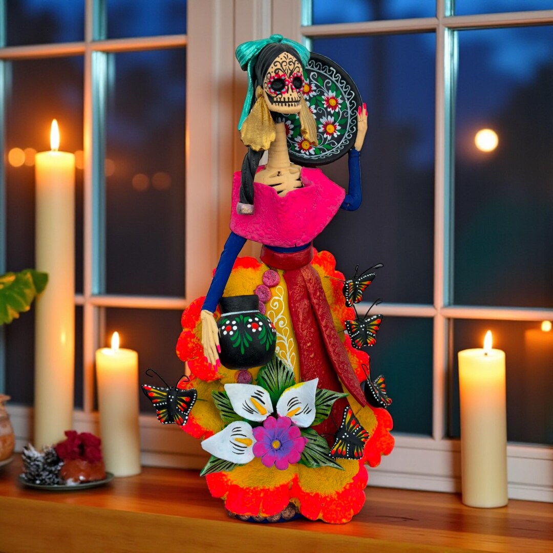 Catrina Skull Frida Kahlo Doll Michoacan Mexico Made by Artisans Day of ...