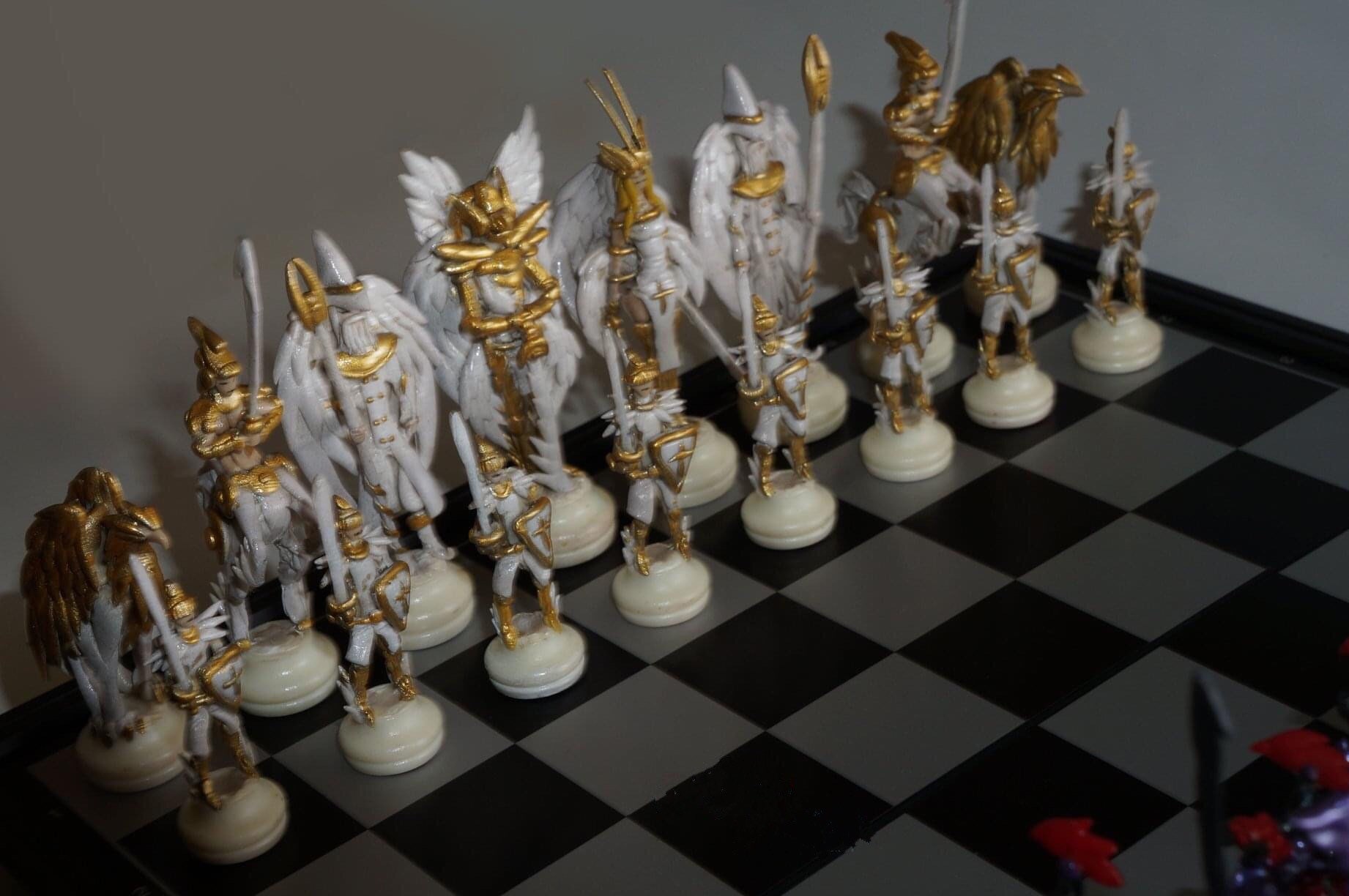 Angels vs demons Chess board Craft chess Mexican chess | Etsy