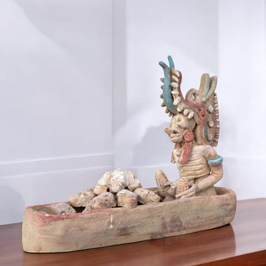 Mictlan Handcrafted Mexican Clay Sculpture of Mictlantecuhtli, Aztec ...