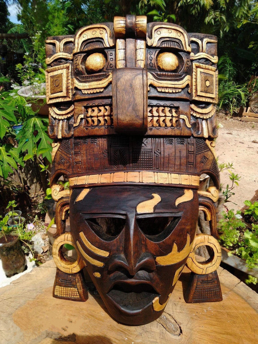 Prehispanic Wooden Mask, Mayan Culture, Mexican Wall Art, Hand Carved ...