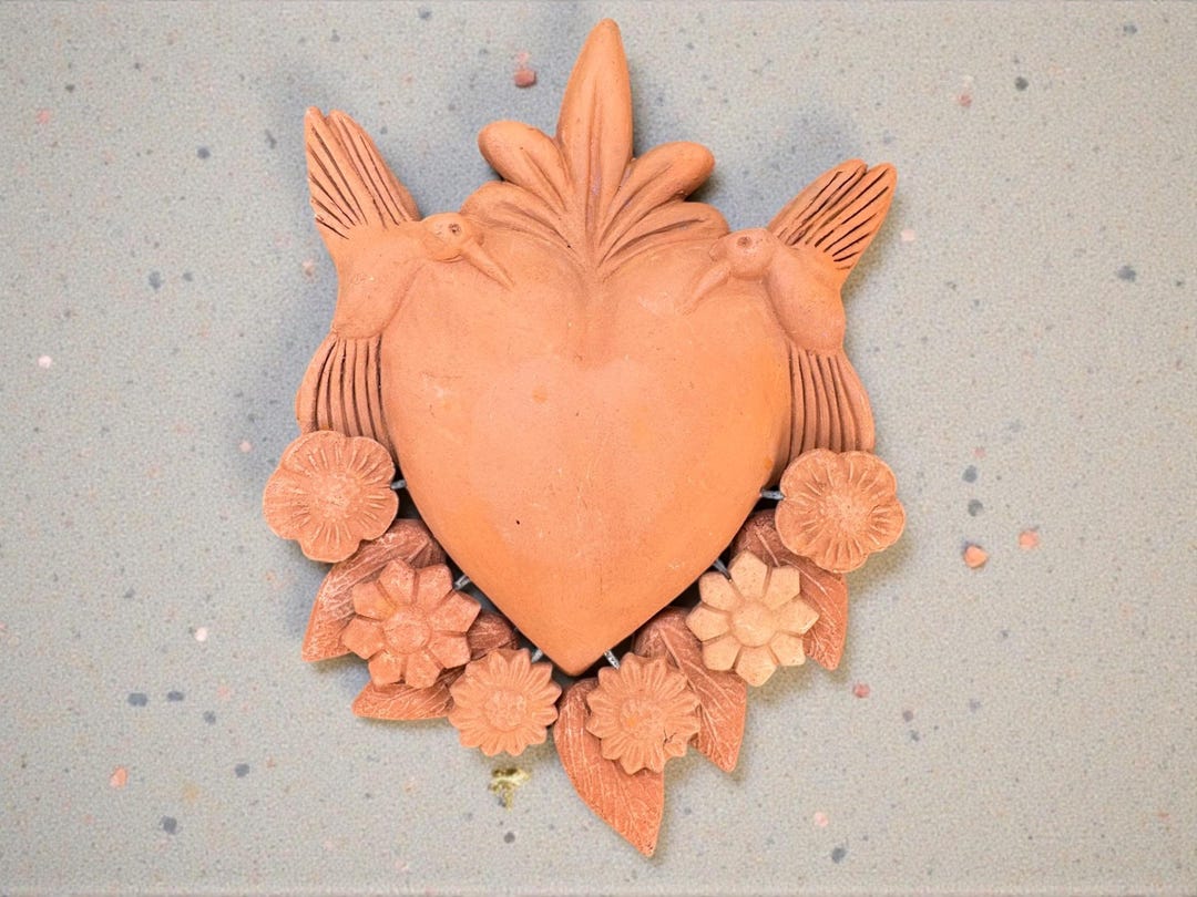 Corazon Sagrado Hummingbird Mexican Clay Decoration, Mexicanheart ...