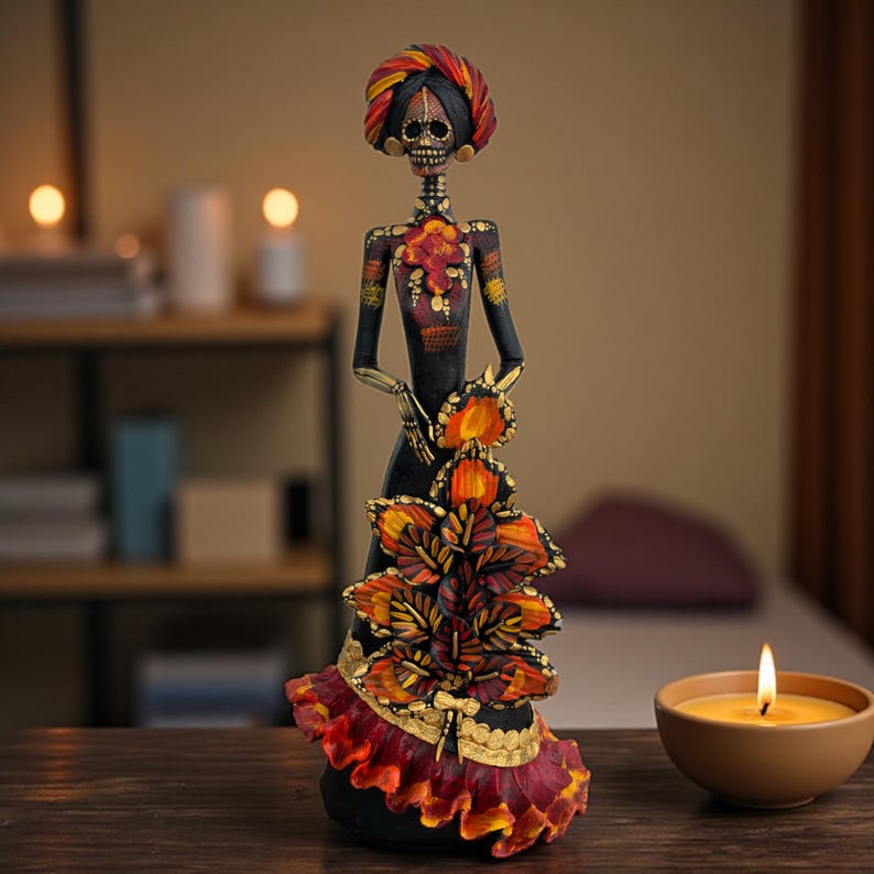 Catrina Skull Frida Kahlo Doll Michoacan Mexico Made by Artisans Day of ...