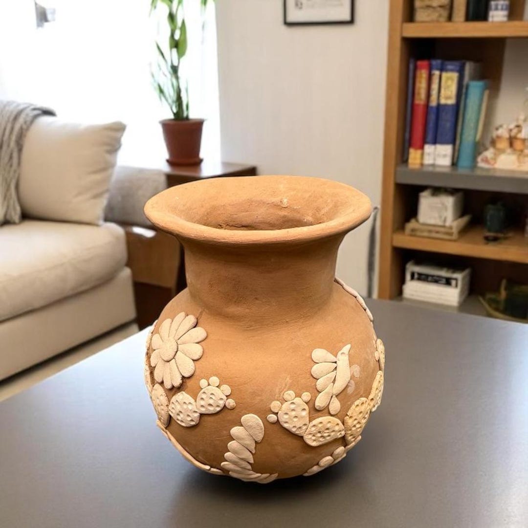 Embroidered Clay Vase From Oaxaca México Home Decor Handcrafted Jarron ...