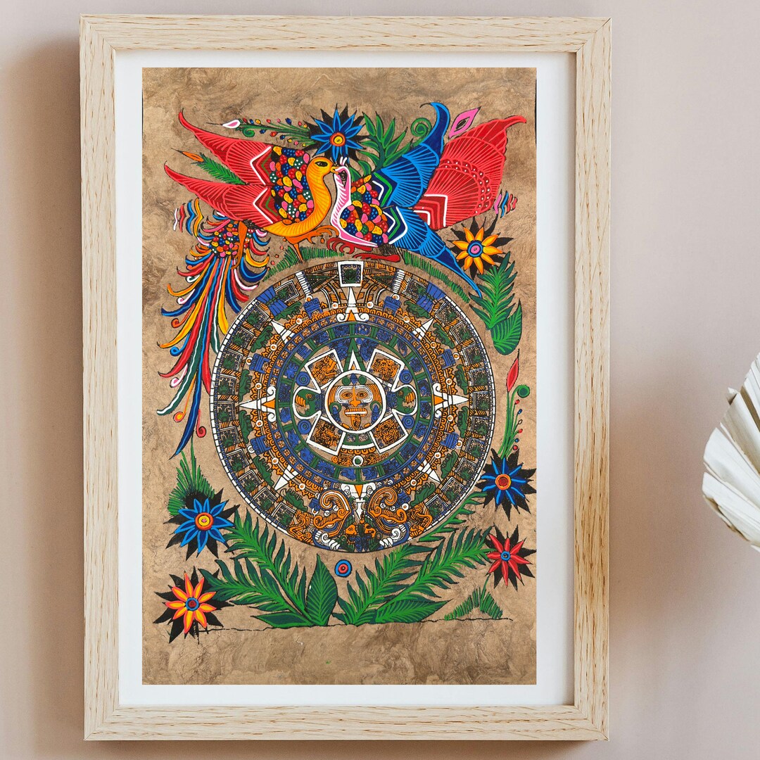 Aztec Calendar Painted on Amate Paper, Original Amate Paintings in ...