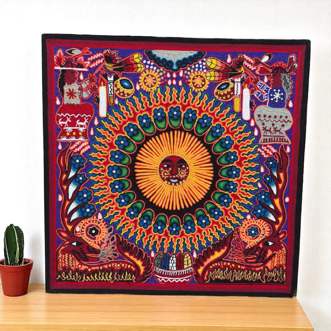 Huichol Yarn Art Sun Mandala Peyote Vision Mexican Spiritual Folk Art ...