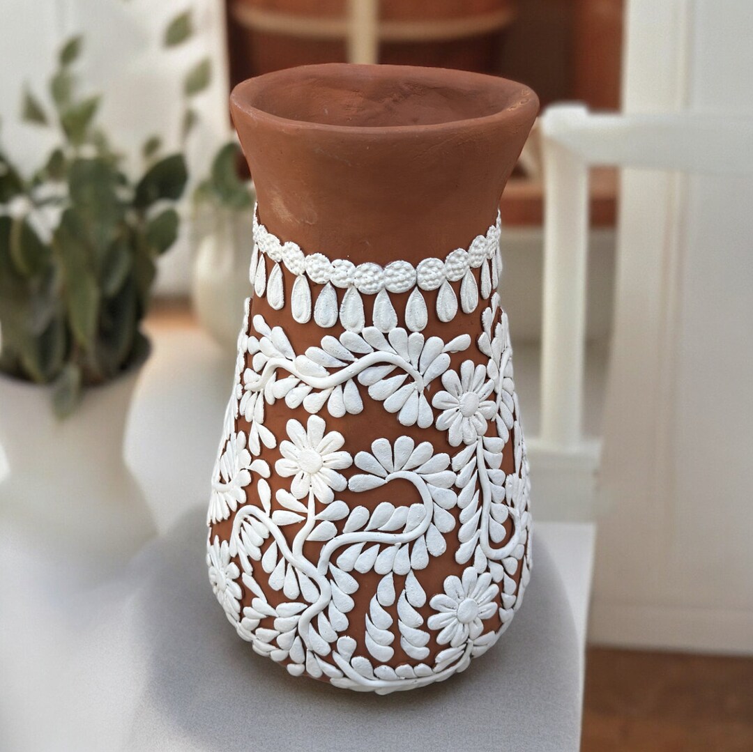 Embroidered Clay Vase From Oaxaca México Home Decor Handcrafted Jarron ...