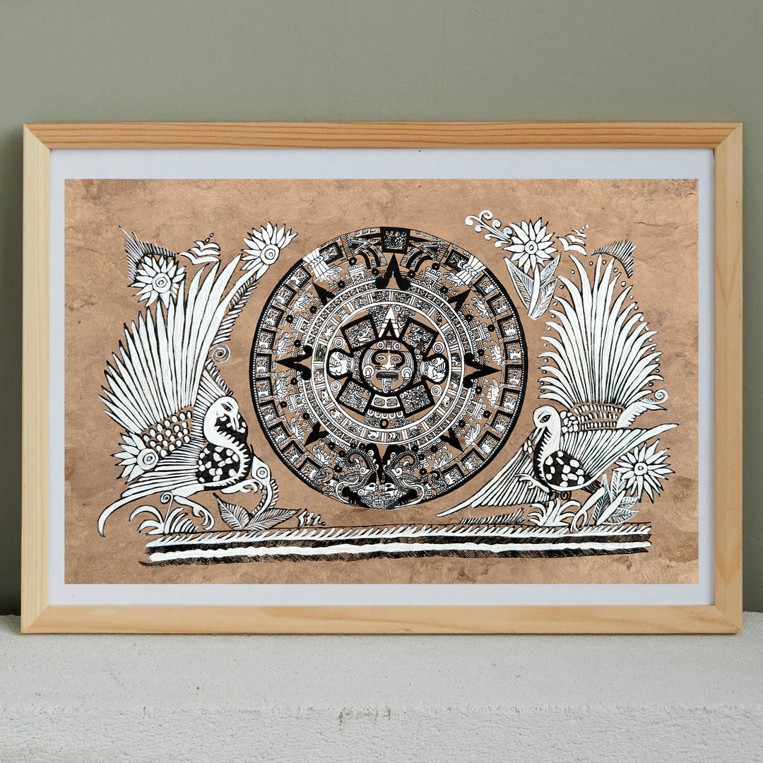 Aztec Calendar Painted on Amate Paper, Original Amate Paintings in ...