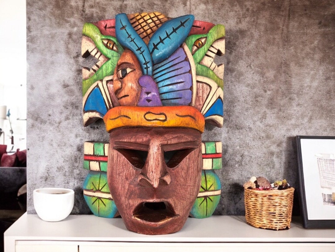 Prehispanic Wooden Mask, Mayan Culture, Mexican Wall Art, Hand Carved ...