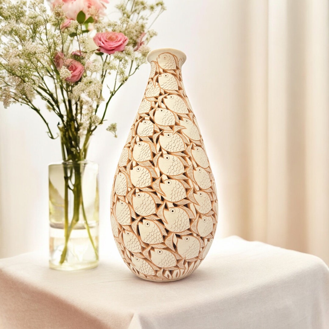 Mexican Pottery, Clay Plant Pot, Pottery Luminary, White Clay Vase ...