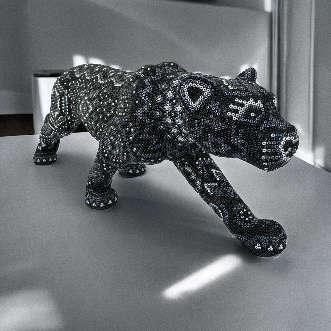 Large Jaguar Statue Huichol Sculpture of Mexican Folk Art, Panther ...