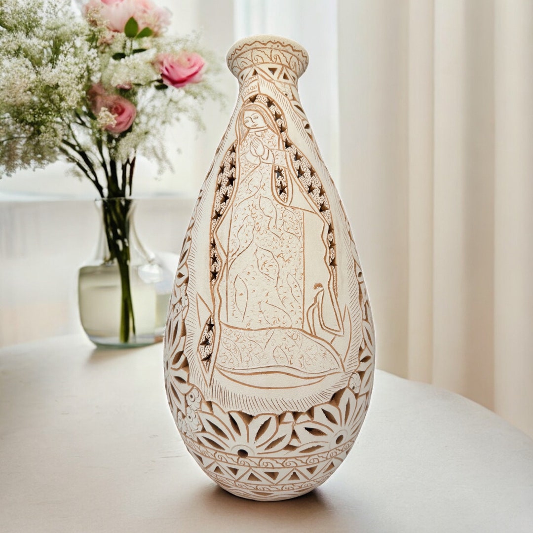 Mexican Pottery, Clay Plant Pot, Pottery Luminary, White Clay Vase ...