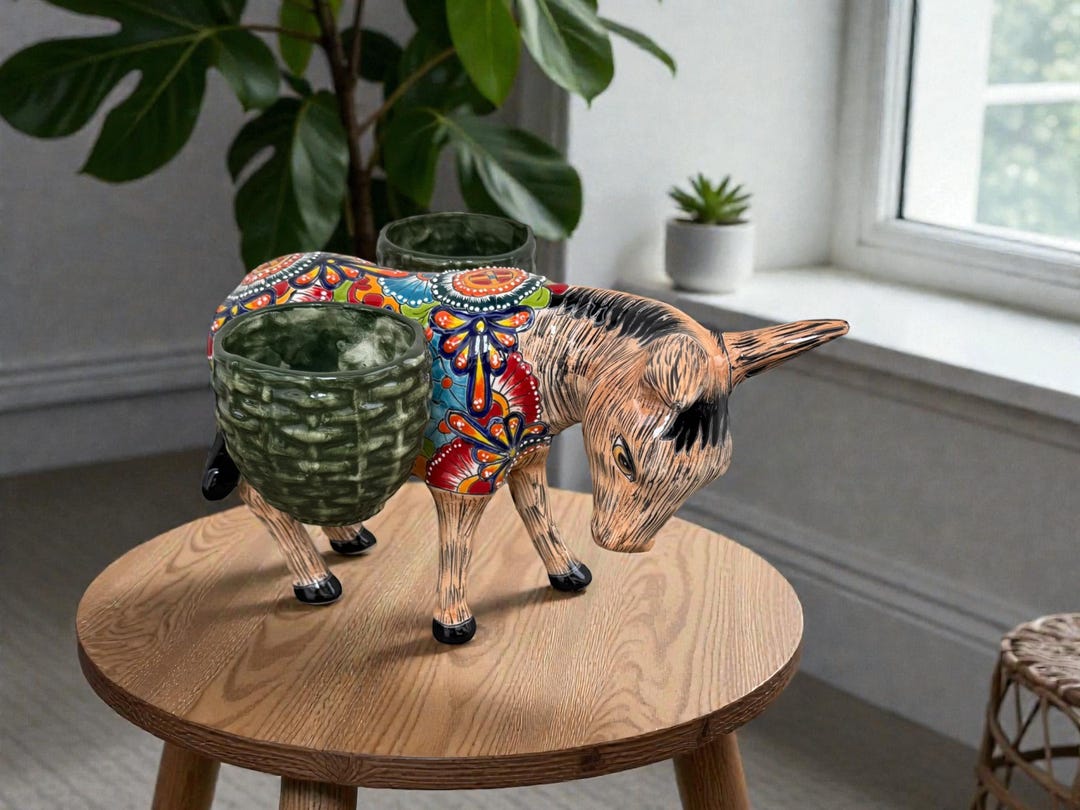 Donkey Pot Planter (2) Talavera Figurine Ceramic Pottery Artisan Hand ...