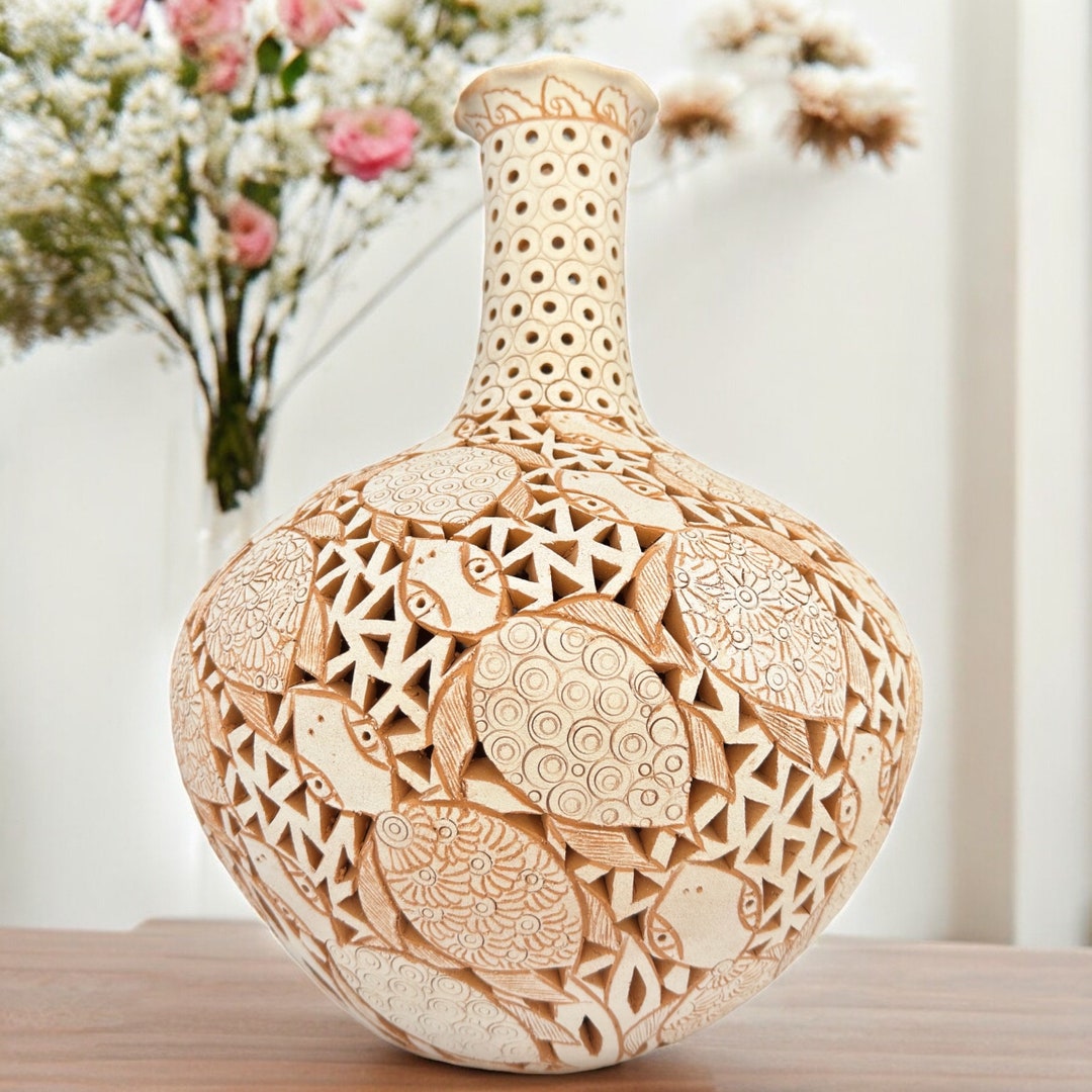 Mexican Pottery, Clay Plant Pot, Pottery Luminary, White Clay Vase ...