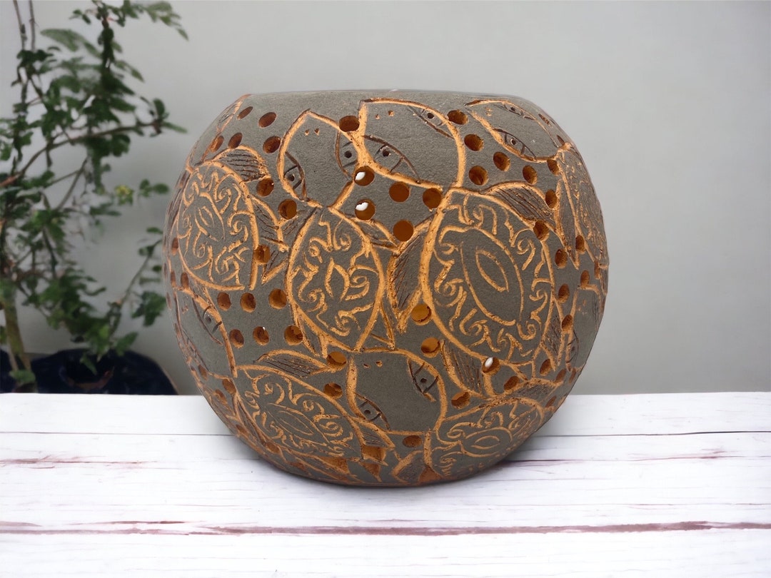 Oaxaca Vase White and Brown Clay Handcrafted Plant Pot, Pottery ...