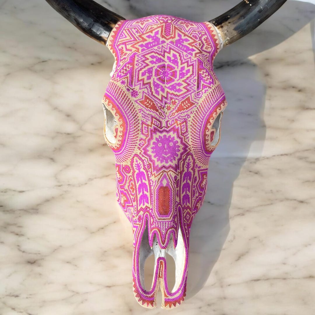 Bull Sculpture Huichol Statue of Mexican Folk Art, Cow Wixarika as A ...