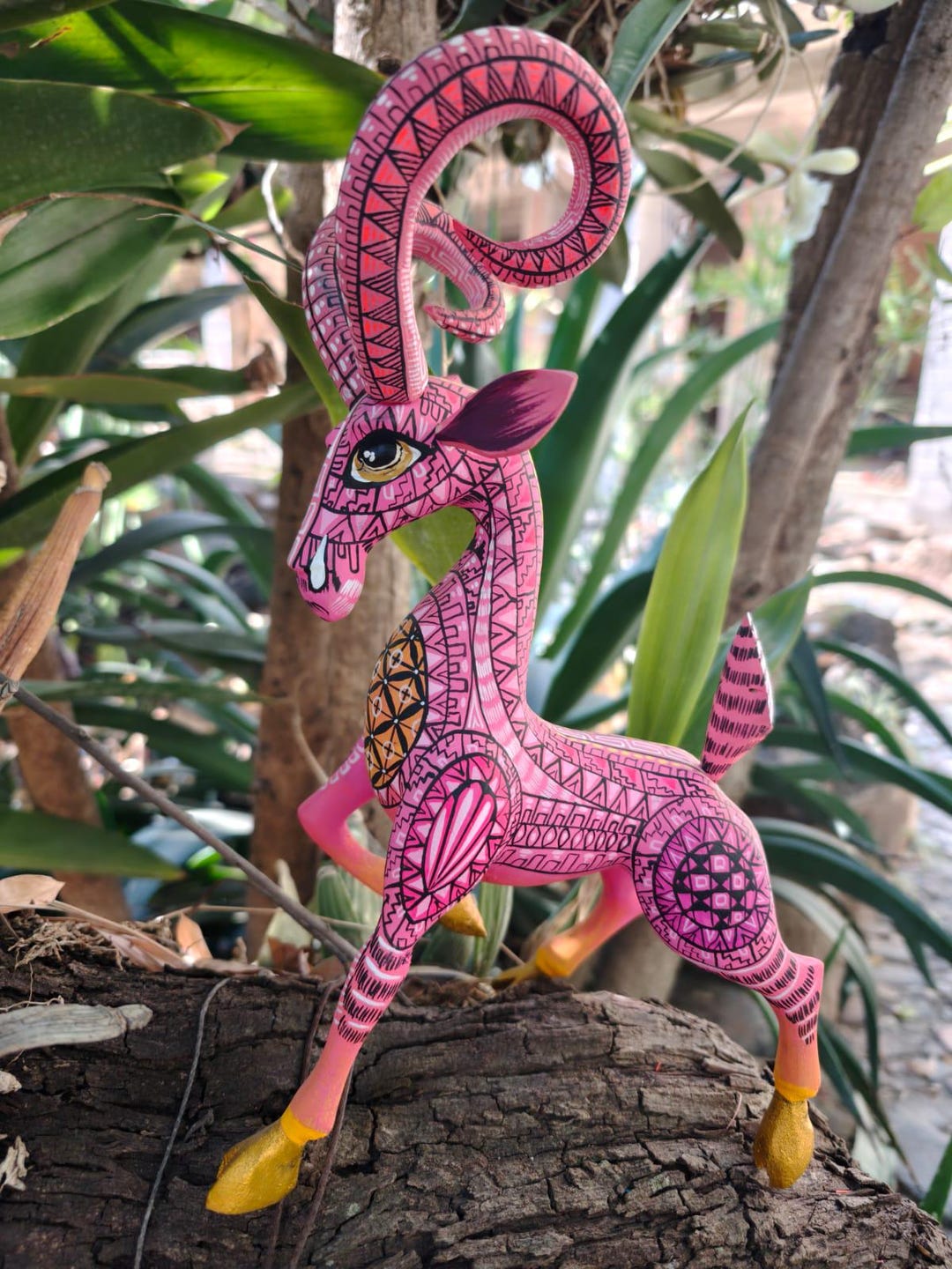Ram Bighorn Sheep Figurine Mexican Folk Art Alebrije Statue, Wooden ...