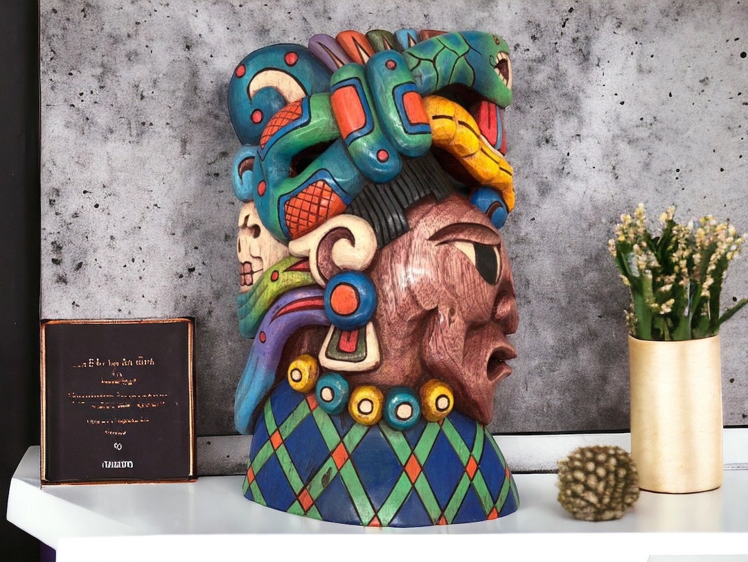Prehispanic Wooden Mask, Mayan Culture, Mexican Wall Art, Hand Carved ...