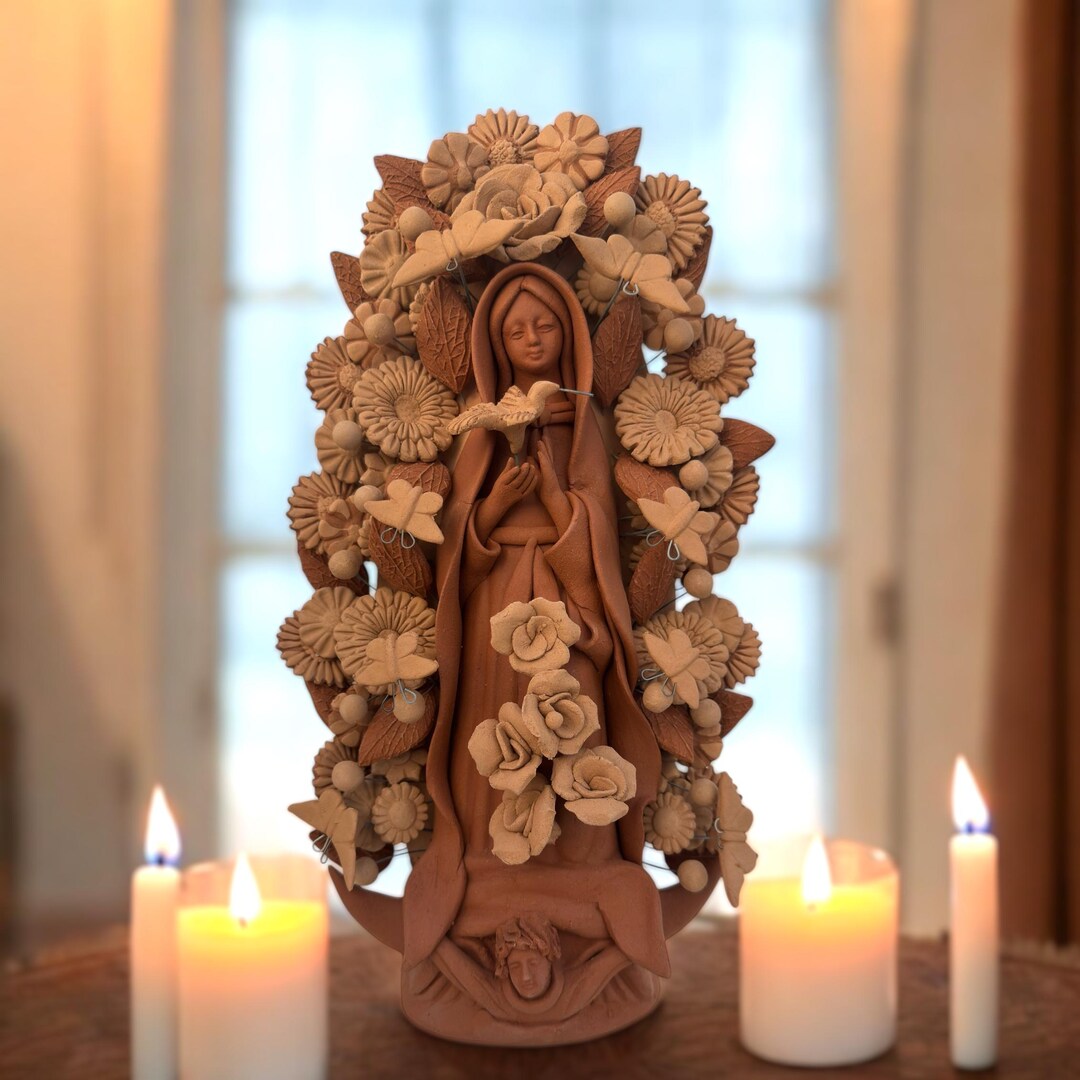 Virgin Mary Handmade Clay Piece, Virgen De Guadalupe Mexican Decoration ...