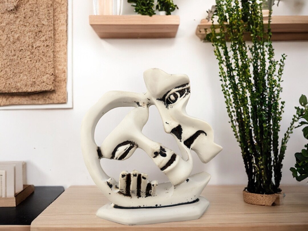 Abstract Faces in Unity Sculpture - Modernist White Ceramic Art Piece ...